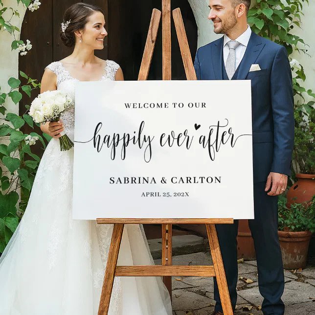 Happily Ever After Wedding Welcome Sign Canvas | Zazzle
