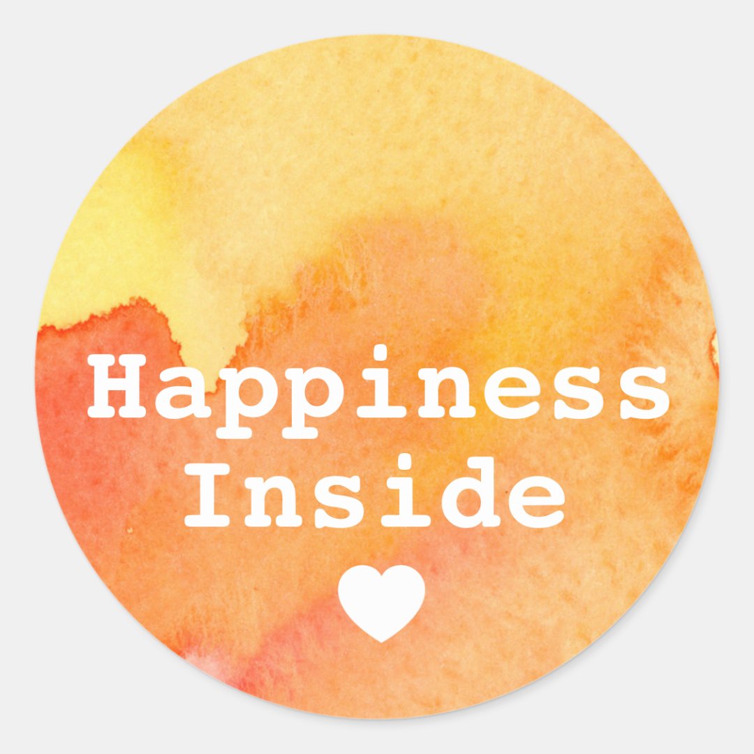 Happiness Inside Heart Orange Positive Words Classic Round Sticker | Zazzle