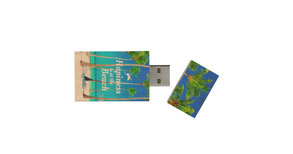 Happiness is at the Beach USB Wooden Flash Drive | Zazzle