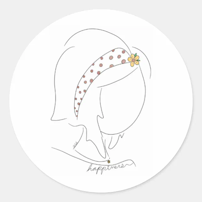 "Happiness" Sticker, Hand Drawn Classic Round Sticker | Zazzle