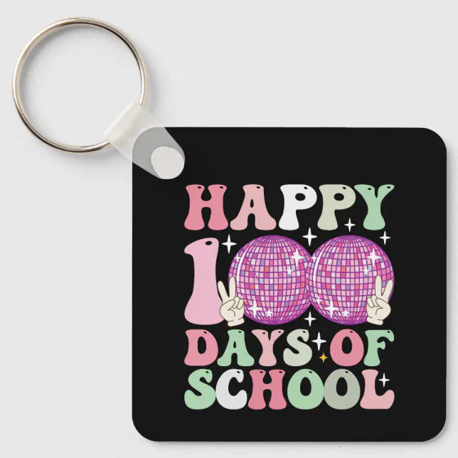 Happy 100 Days Of School Disco Ball Groovy Retro Keychain | Zazzle