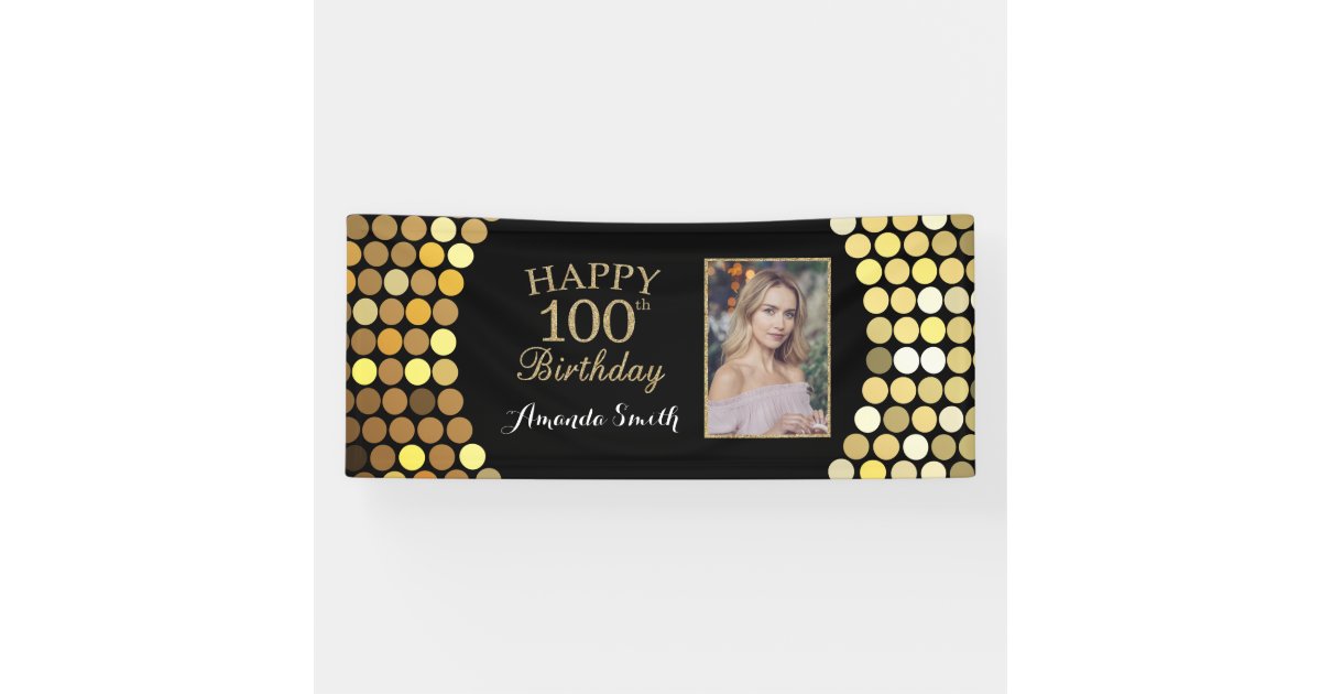 Happy 100th Birthday Banner. Gold Glitter Photo Banner | Zazzle