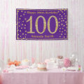 Happy 100th Birthday Banner Purple Gold Glitter | Zazzle
