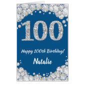 Happy 100th Birthday Blue Silver Glitter Jumbo Card | Zazzle