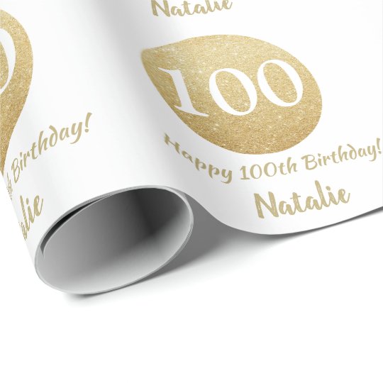Happy 100th Birthday Gold Glitter and White Wrapping Paper | Zazzle.com