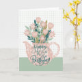 Happy 105th Birthday w Polka Dot Teapot of Flowers Card | Zazzle