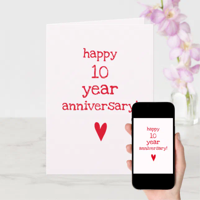 Happy 10 Year Anniversary - Cute Red Heart Card | Zazzle