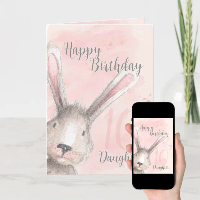 Happy 10th Birthday Daughter Watercolor Bunny Card | Zazzle