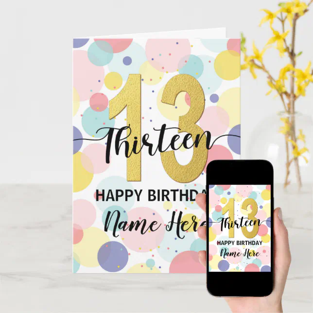 Happy 13rd Birthday Pastel Rainbow and Gold Girl Card | Zazzle