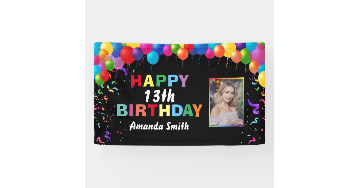 Happy 13th Birthday Colorful Balloons Confetti Banner | Zazzle