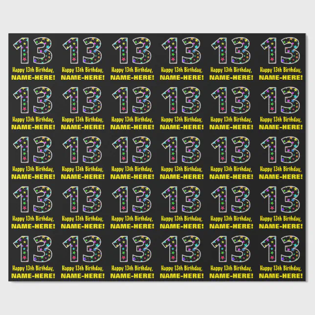 Happy 13th Birthday, Fun Colorful Stars Pattern 13 Wrapping Paper | Zazzle