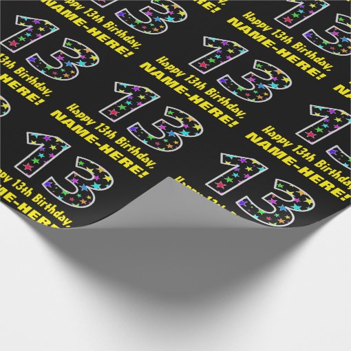 Happy 13th Birthday, Fun Colorful Stars Pattern 13 Wrapping Paper | Zazzle