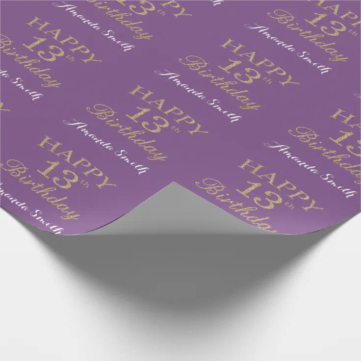Happy 13th Birthday Gold Glitter and Purple Wrapping Paper | Zazzle