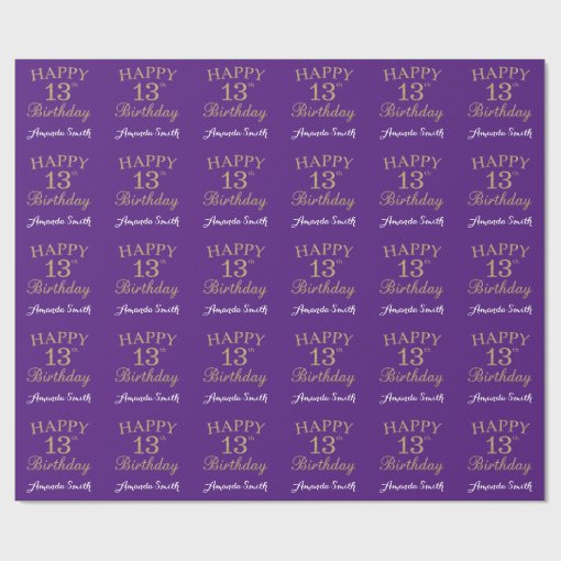 Happy 13th Birthday Gold Glitter and Purple Wrapping Paper | Zazzle