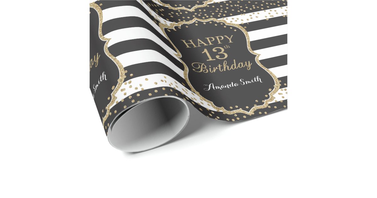Happy 13th Birthday Gold Glitter Wrapping Paper | Zazzle