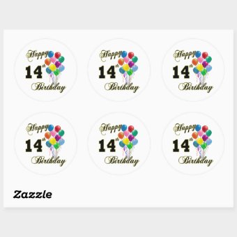 Happy 14th Birthday Gifts and Birthday Apparel Classic Round Sticker ...
