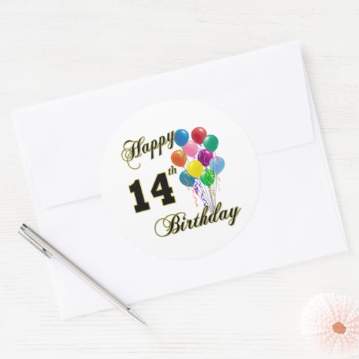 Happy 14th Birthday Gifts and Birthday Apparel Classic Round Sticker ...
