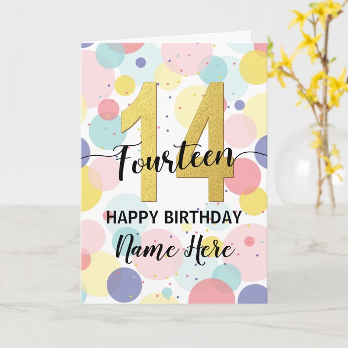 Happy 14th Birthday Pastel Rainbow and Gold Girl Card | Zazzle.com