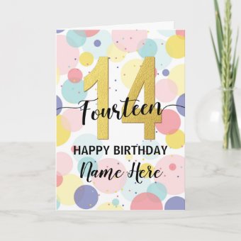 Happy 14th Birthday Pastel Rainbow and Gold Girl Card | Zazzle