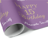 Happy 15th Birthday Gold Glitter and Purple Wrapping Paper | Zazzle