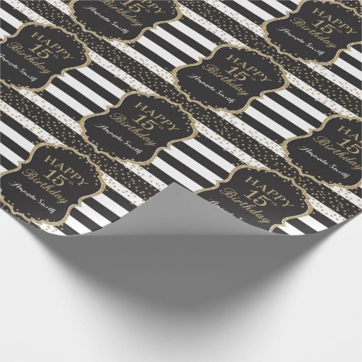 Happy 15th Birthday Gold Glitter Wrapping Paper | Zazzle