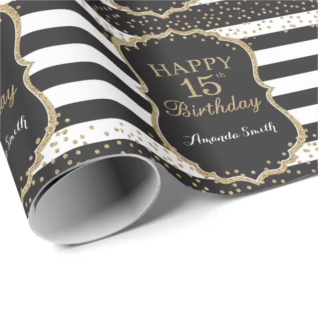 Happy 15th Birthday Gold Glitter Wrapping Paper | Zazzle