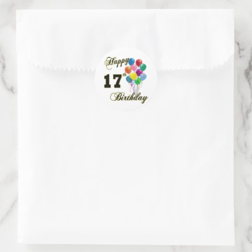 Happy 17th Birthday Design with Balloons Classic Round Sticker | Zazzle