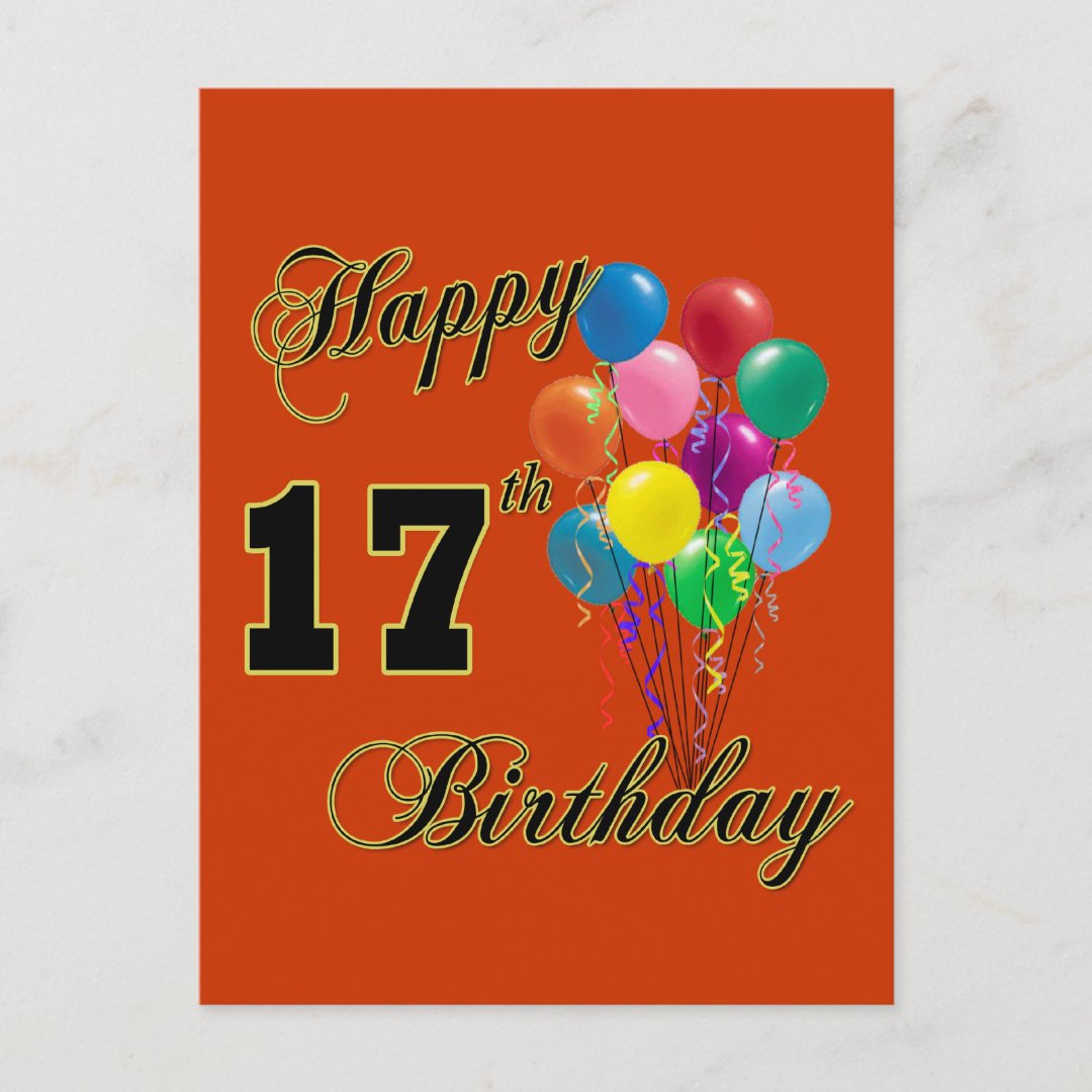 Happy 17th Birthday Design with Balloons Postcard | Zazzle