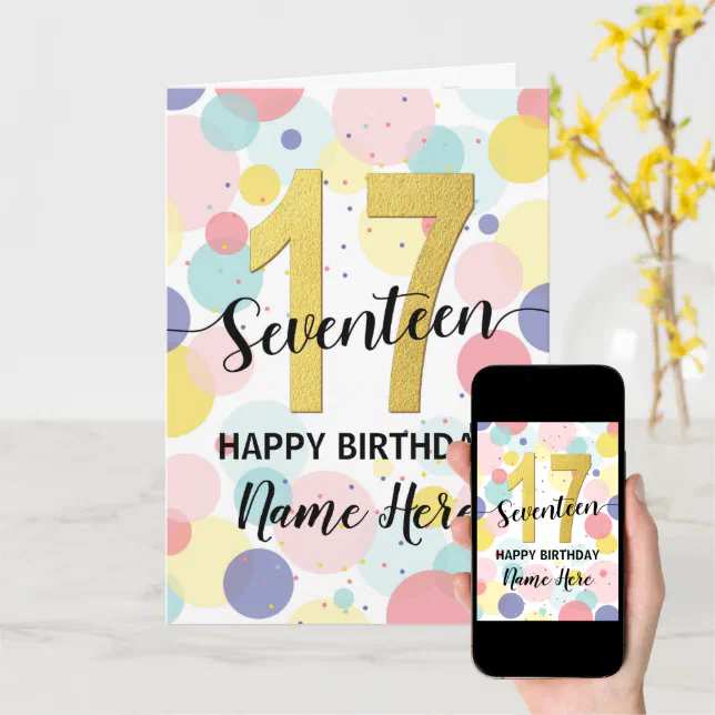 Happy 17th Birthday Pastel Rainbow and Gold Girl Card | Zazzle