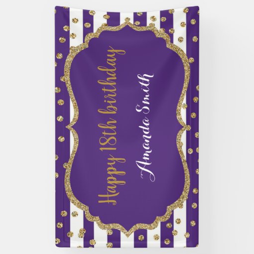 Happy 18th Birthday Banner Purple Gold Glitter | Zazzle