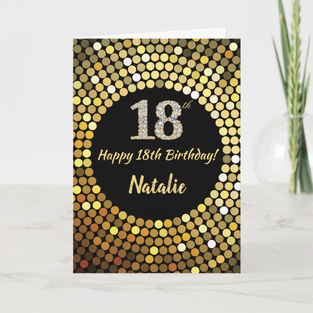 Happy 18th Birthday Black and Gold Glitter Card | Zazzle