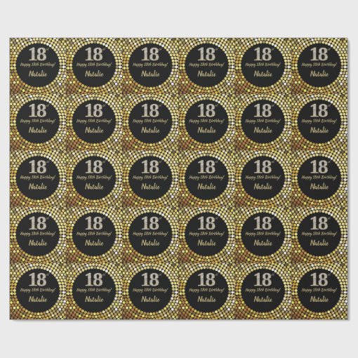 Happy 18th Birthday Black and Gold Glitter Wrapping Paper | Zazzle