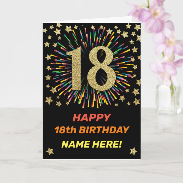Happy 18th Birthday Black & Gold Rainbow Firework Card | Zazzle