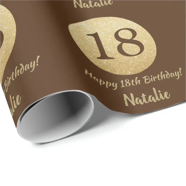 Happy 18th Birthday Brown and Gold Glitter Wrapping Paper | Zazzle
