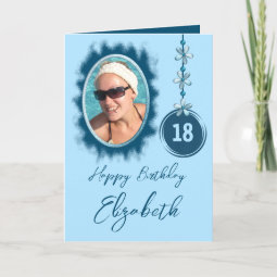 Happy 18th birthday flowers blue photo card | Zazzle