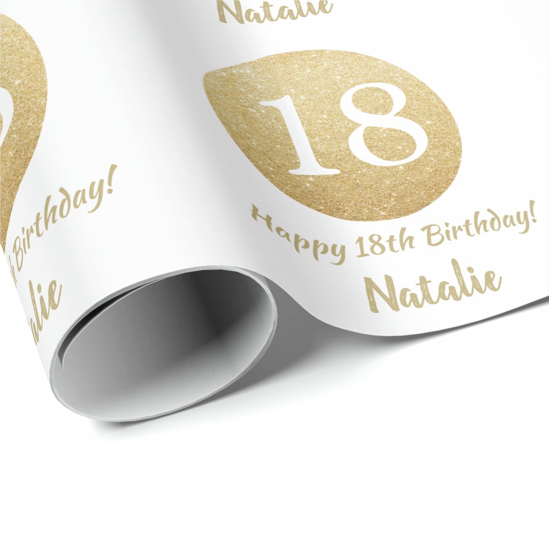Happy 18th Birthday Gold Glitter and White Wrapping Paper | Zazzle