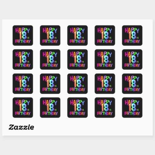 HAPPY 18TH BIRTHDAY MULTI COLOUR SQUARE STICKER | Zazzle