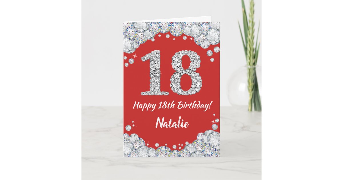 Happy 18th Birthday Red and Silver Glitter Card | Zazzle