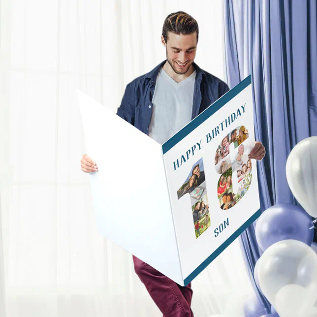 Happy 18th Birthday Son Number 18 Photo Collage Card | Zazzle