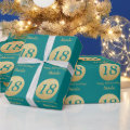 Happy 18th Birthday Teal and Gold Glitter Wrapping Paper | Zazzle