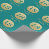 Happy 18th Birthday Teal and Gold Glitter Wrapping Paper | Zazzle