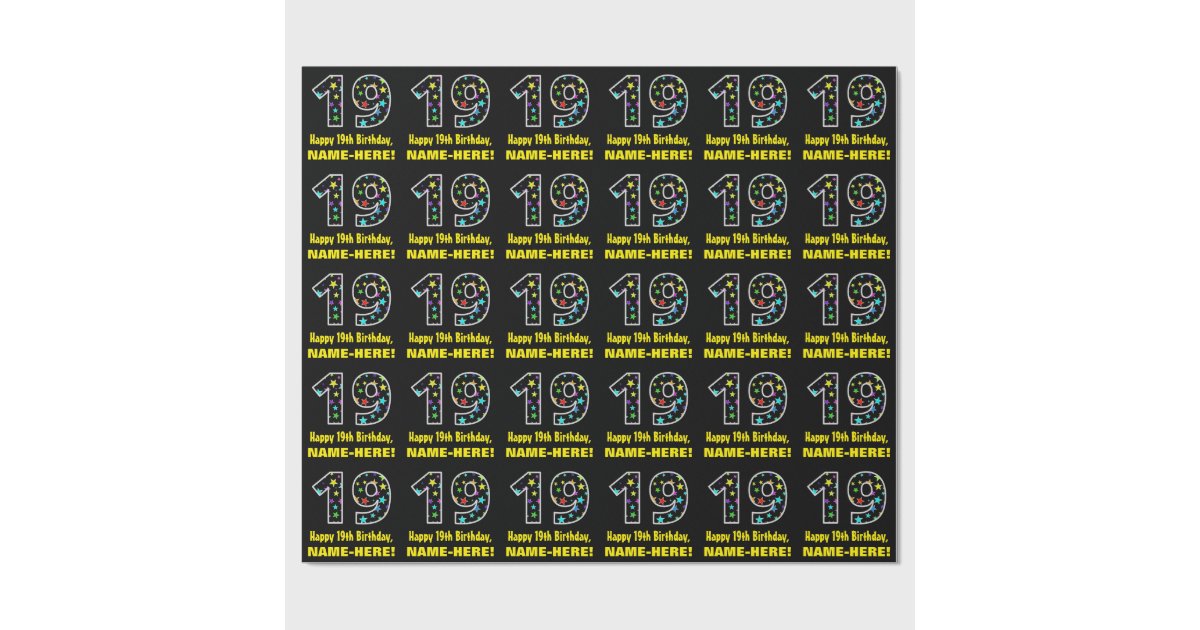 Happy 19th Birthday, Fun Colorful Stars Pattern 19 Wrapping Paper | Zazzle