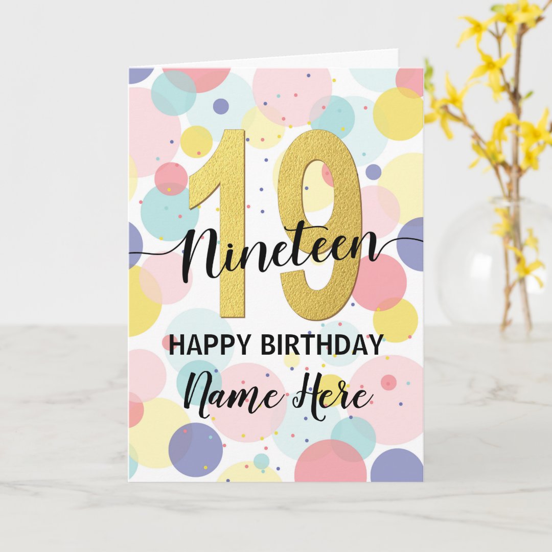 Happy 19th Birthday Pastel Rainbow and Gold Girl Card | Zazzle