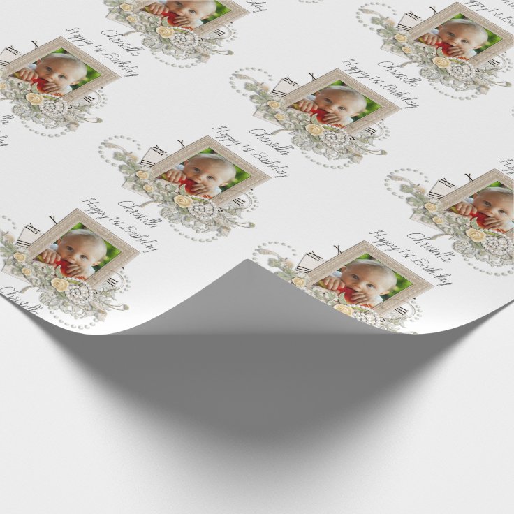 Happy 1st Birthday baby photo Wrapping Paper | Zazzle