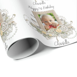 Happy 1st Birthday baby photo Wrapping Paper | Zazzle