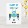 Happy 1st Birthday Blue Robot Card | Zazzle