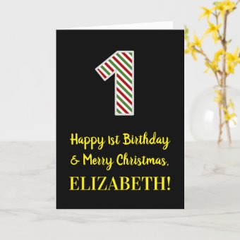 Happy 1st Birthday & Merry Christmas, Custom Name Card | Zazzle