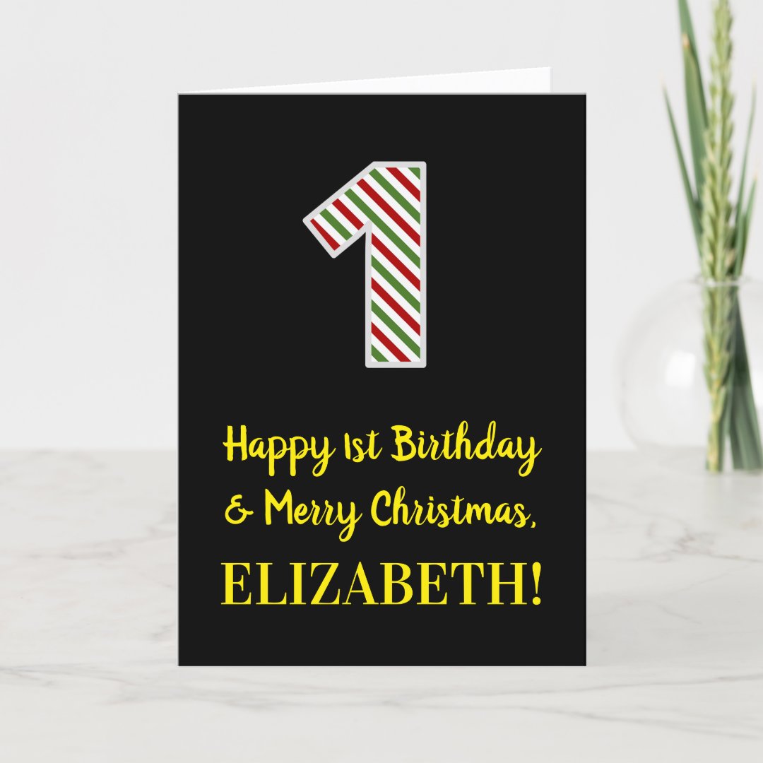Happy 1st Birthday & Merry Christmas, Custom Name Card | Zazzle
