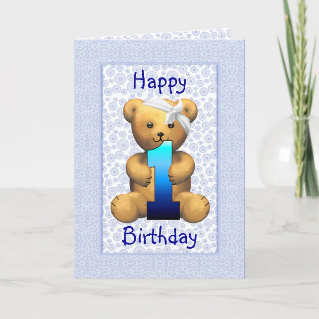 Happy 1st Birthday Teddy Bear Card | Zazzle