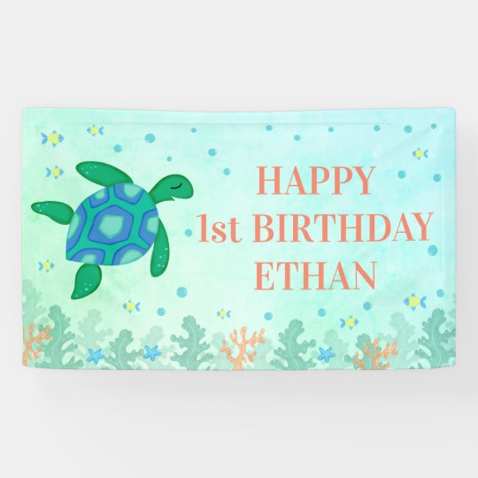 Happy 1st Birthday Turtle Under The Sea Banner | Zazzle.com